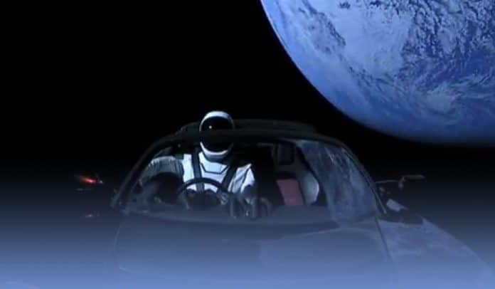 Tesla roadster of SpaceX first close approach with Mars